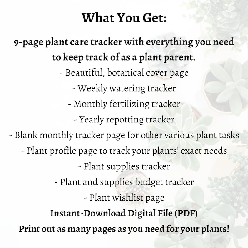 Plant Care Tracker Journal, Printable, Digital Download, Instant ...