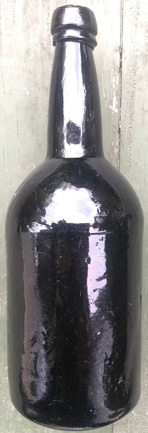 Rare Antique Black Glass Bottle - Etsy