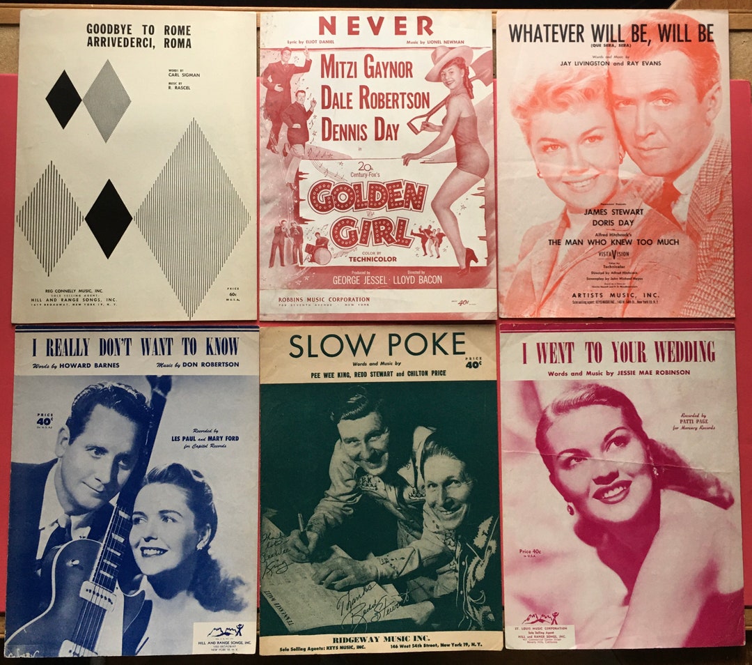 6 Pieces of Rare Vintage 1950's Sheet Music in Various Condition Patti ...