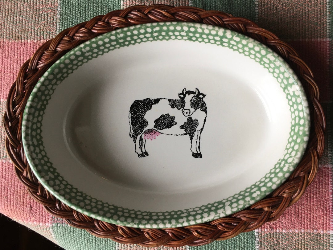 VTG 1995 Teamson Cow Stoneware Oval Casserole Baking Dish in Wicker ...