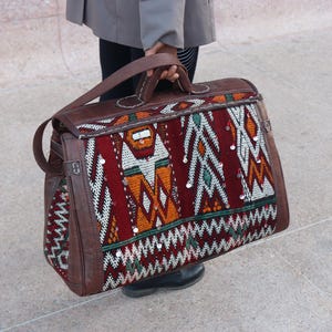 Kilim Duffle Bag, Leather Duffle Bag, Duffle Weekender Bag, Kilim Bag ...