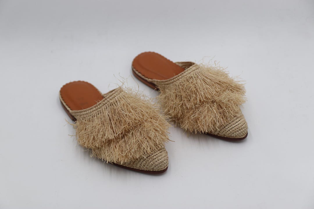 Handmade Moroccan Raffia Slipper | Sandals for Women | Stylish Raffia ...