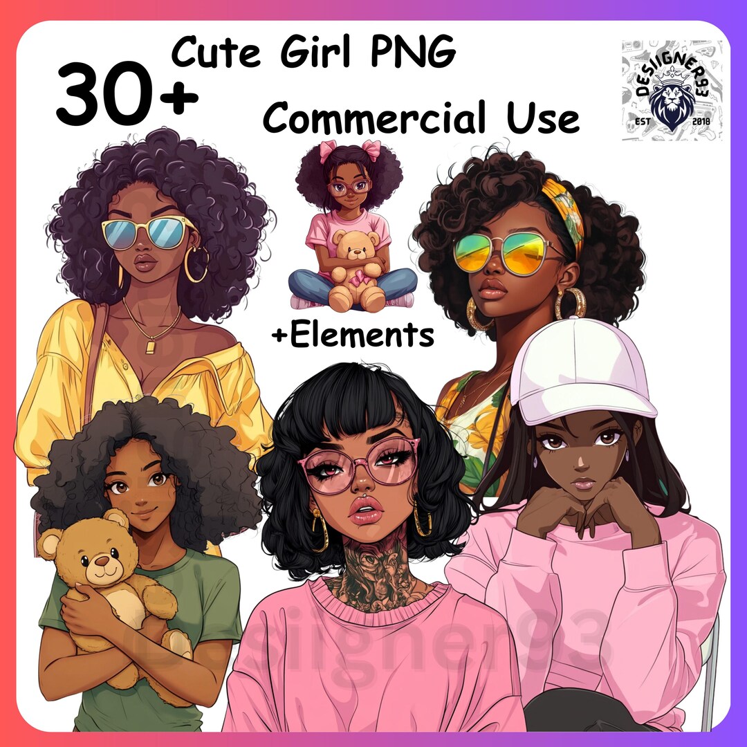 30 + Extra 3 Cute Black Girl PNG Images for Tshirt Design, Digital Art ...