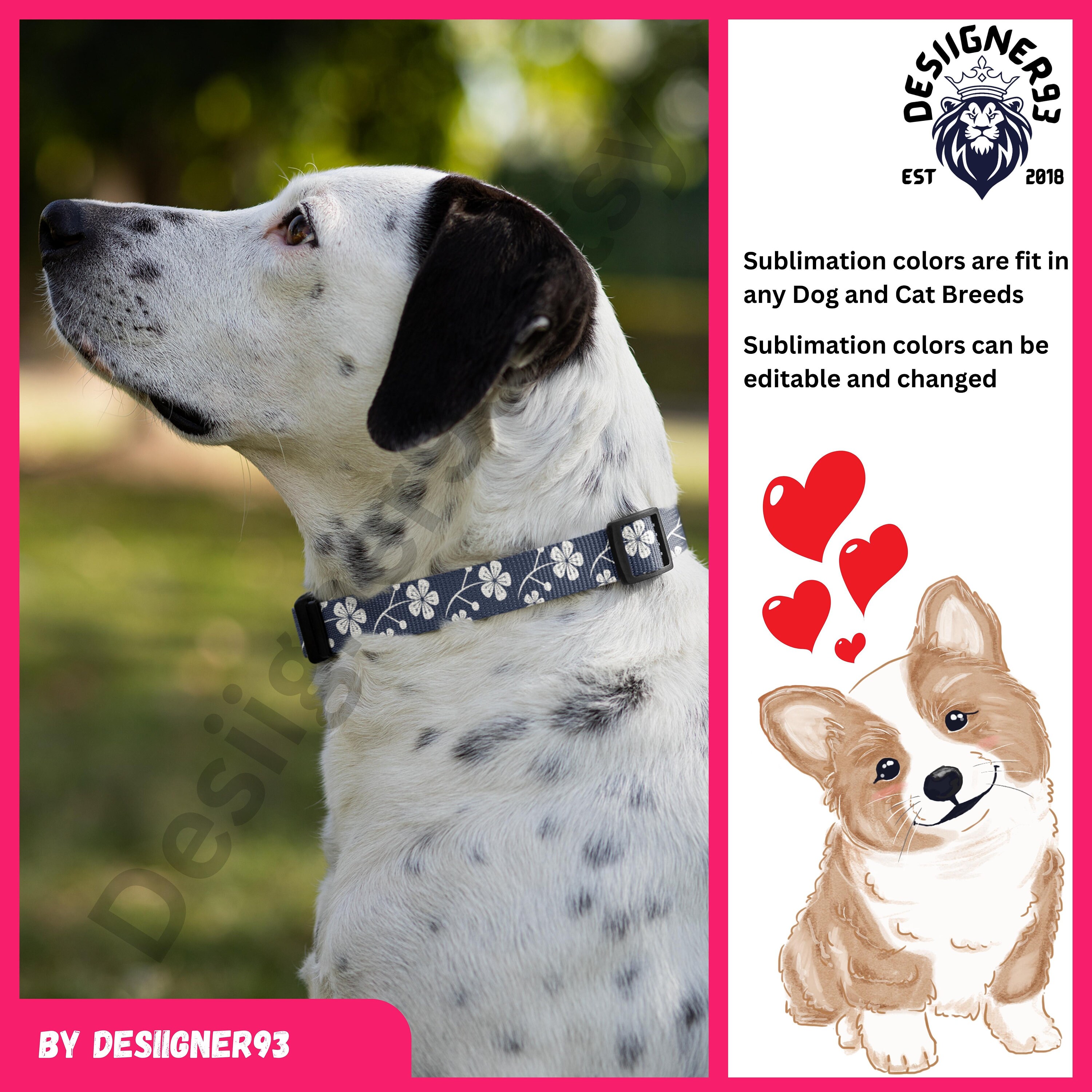 40+ Cute Cat and Dog Collar Sublimation Vintage Flower Pattern Ai Eps ...