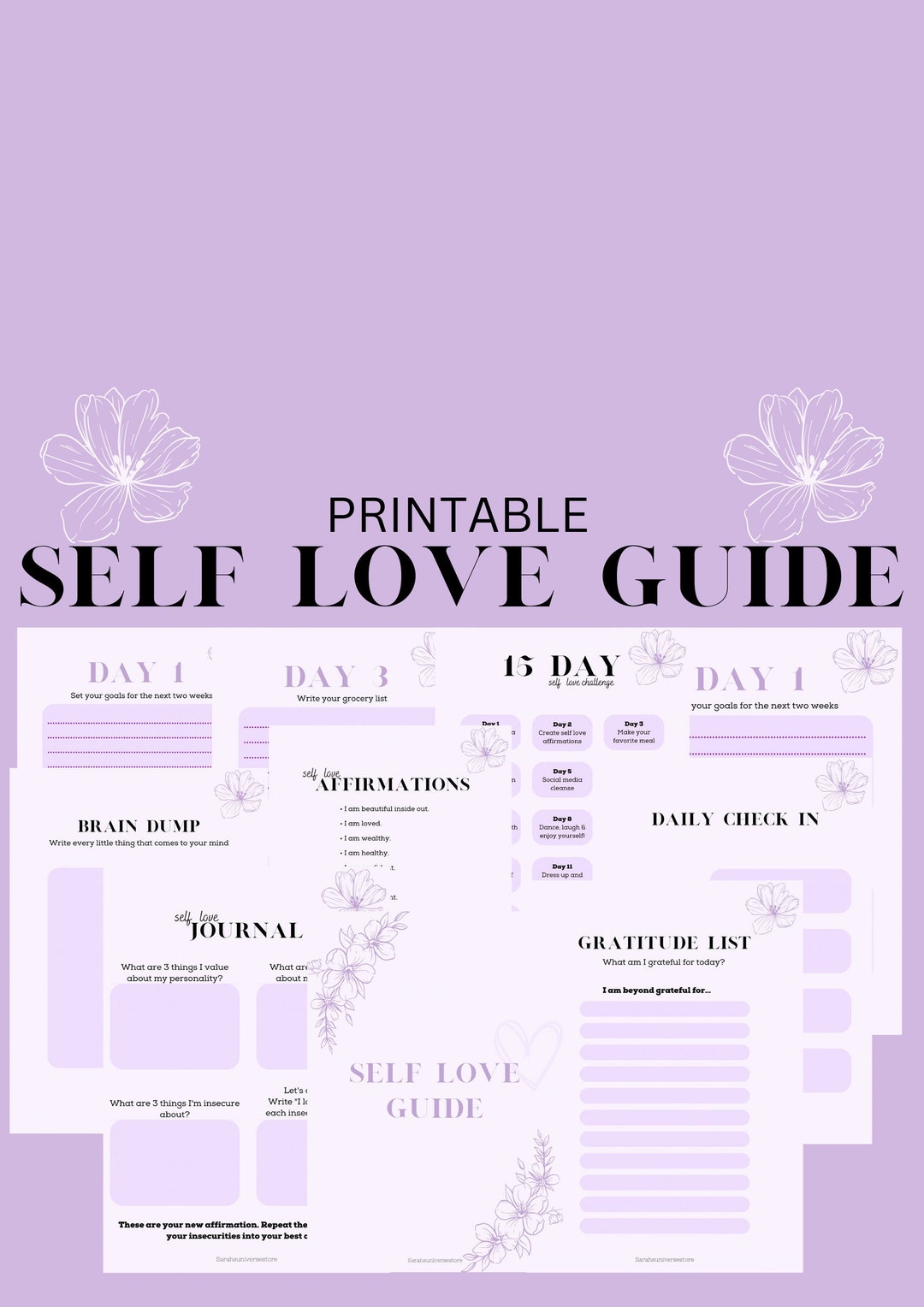 Self Love Guide | Printable Journal | Instant Download PDF Print | Self Care | Glow up ...