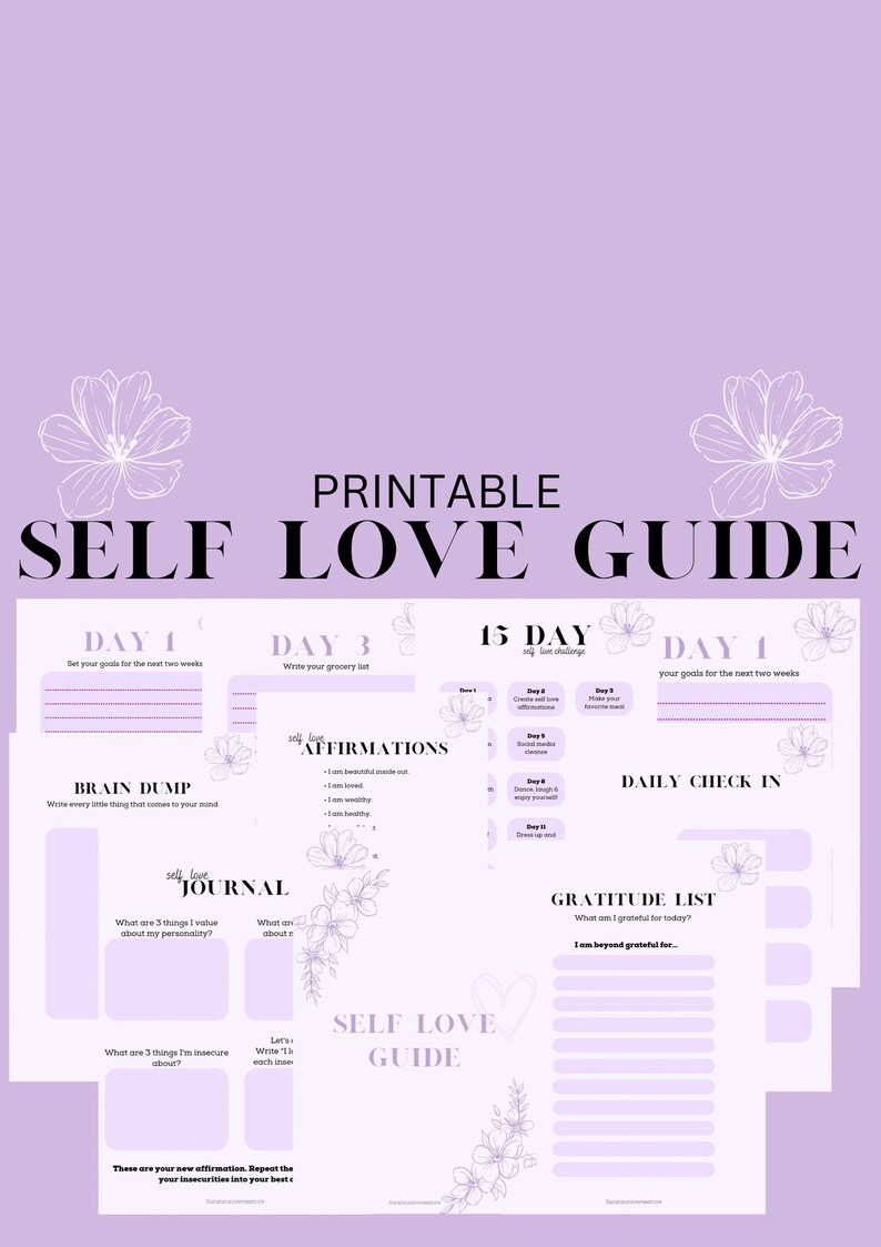 Self Love Guide | Printable Journal | Instant Download PDF Print | Self ...