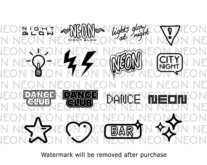 NEON Theme 16 Icons Signs / SVG / EPS / Png / Pdf. Light - Etsy
