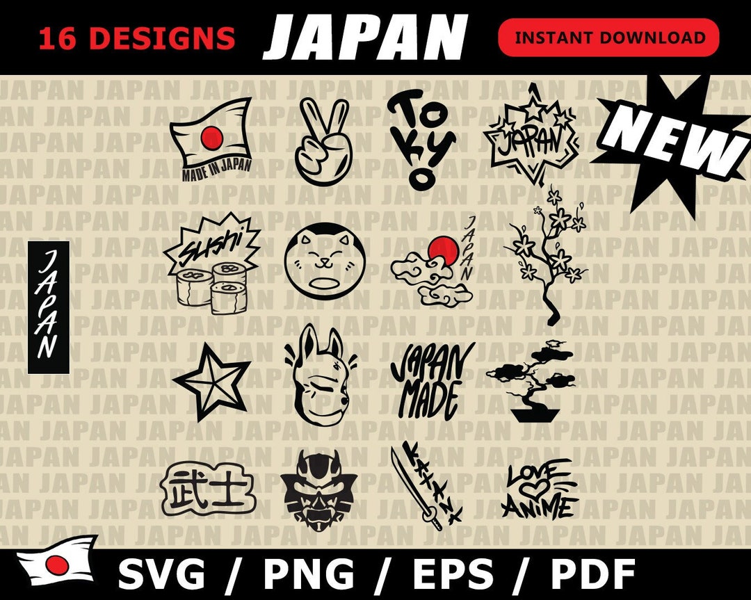 JAPAN Theme (16 Icons) Signs / SVG / EPS / Png / Pdf. Tokyo, Anime ...