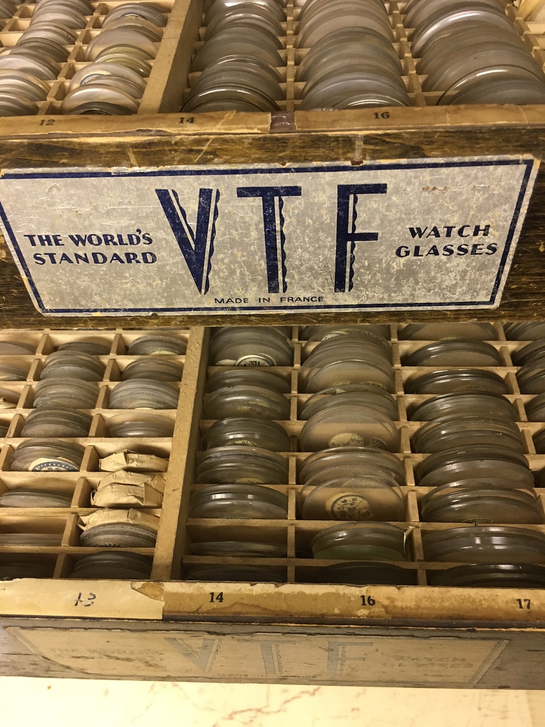 Original VTF the World's Standard Watch Glasses, Wooden Drawers With ...