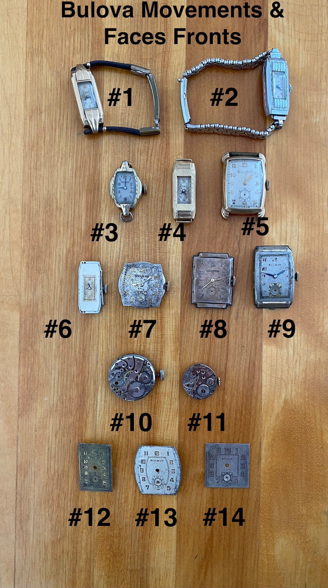 BULOVA Vintage Wrist Watches, Movements, & Faces, Sold as Is, Various ...