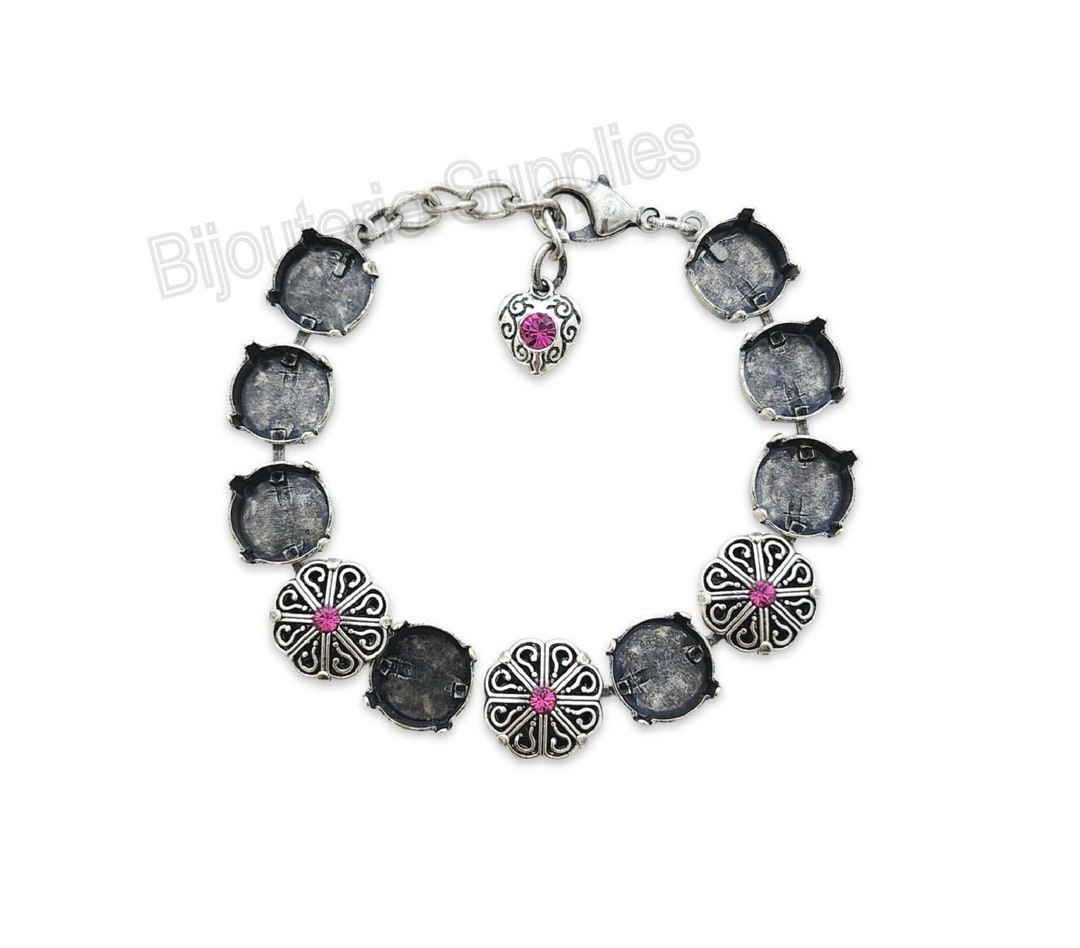 Empty Cup Chain Setting for 12mm Rivoli Bracelet With Fuchsia Filigree ...