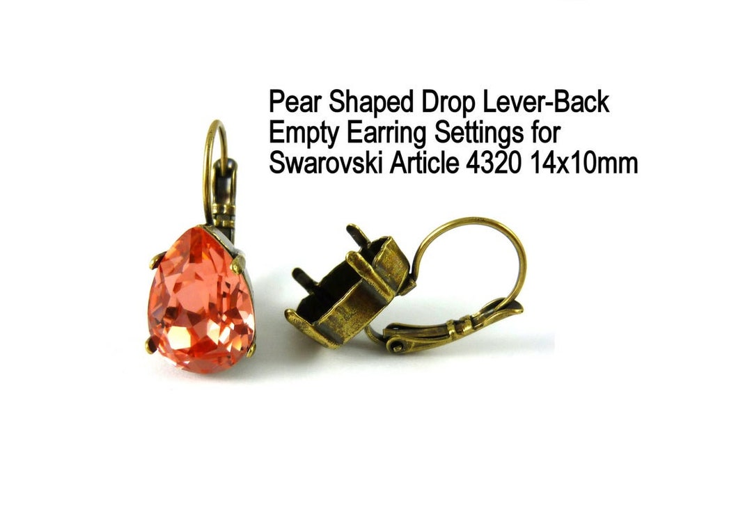 Empty Earring Settings for 14x10mm Pear Shape Crystals, Base Fits ...