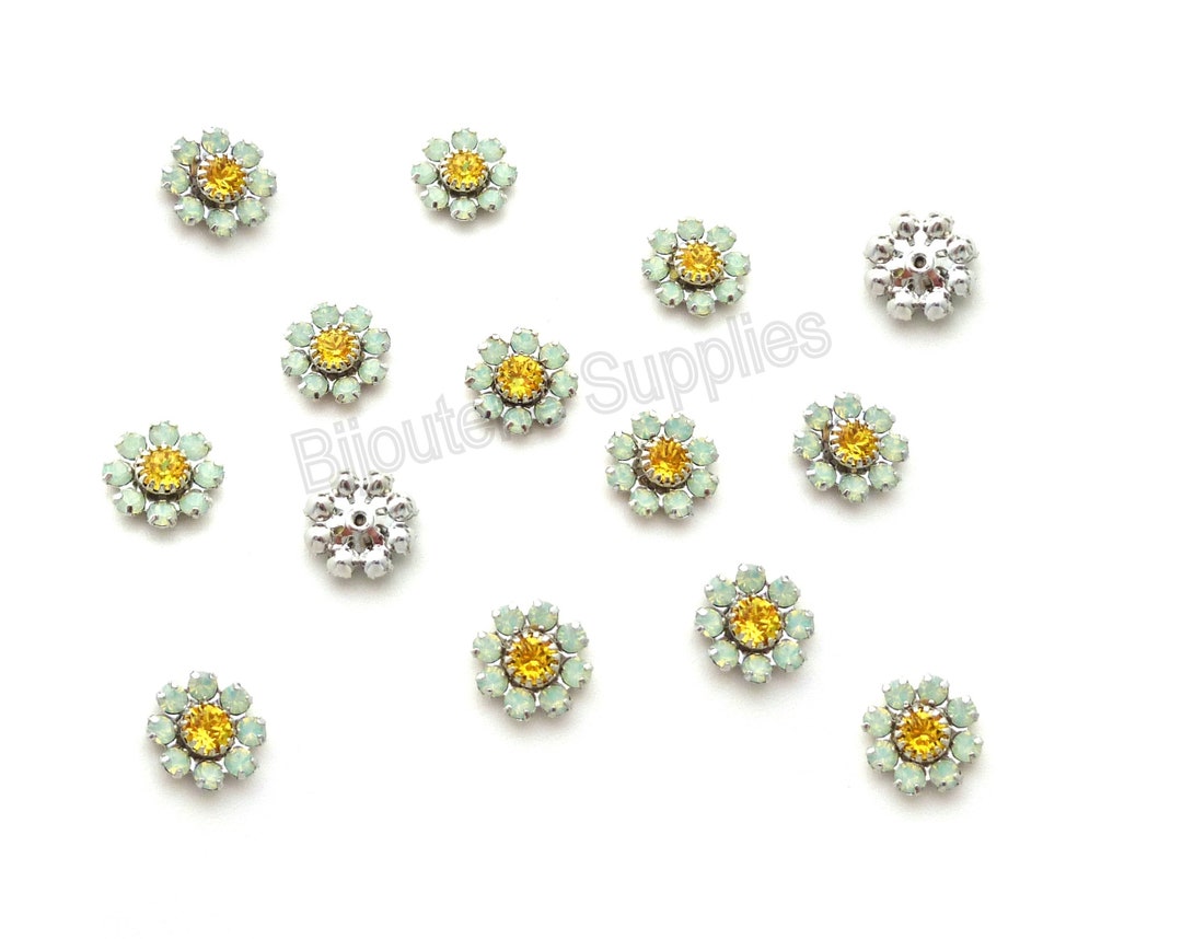 Austrian Crystal Flowers, Light Topaz & Chrysolite Opal, Dainy Crystal ...