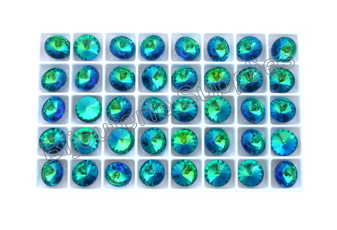 Sphinx Blue Green Loose Crystals, 1122 12mm Round Foiled Back Rivoli ...