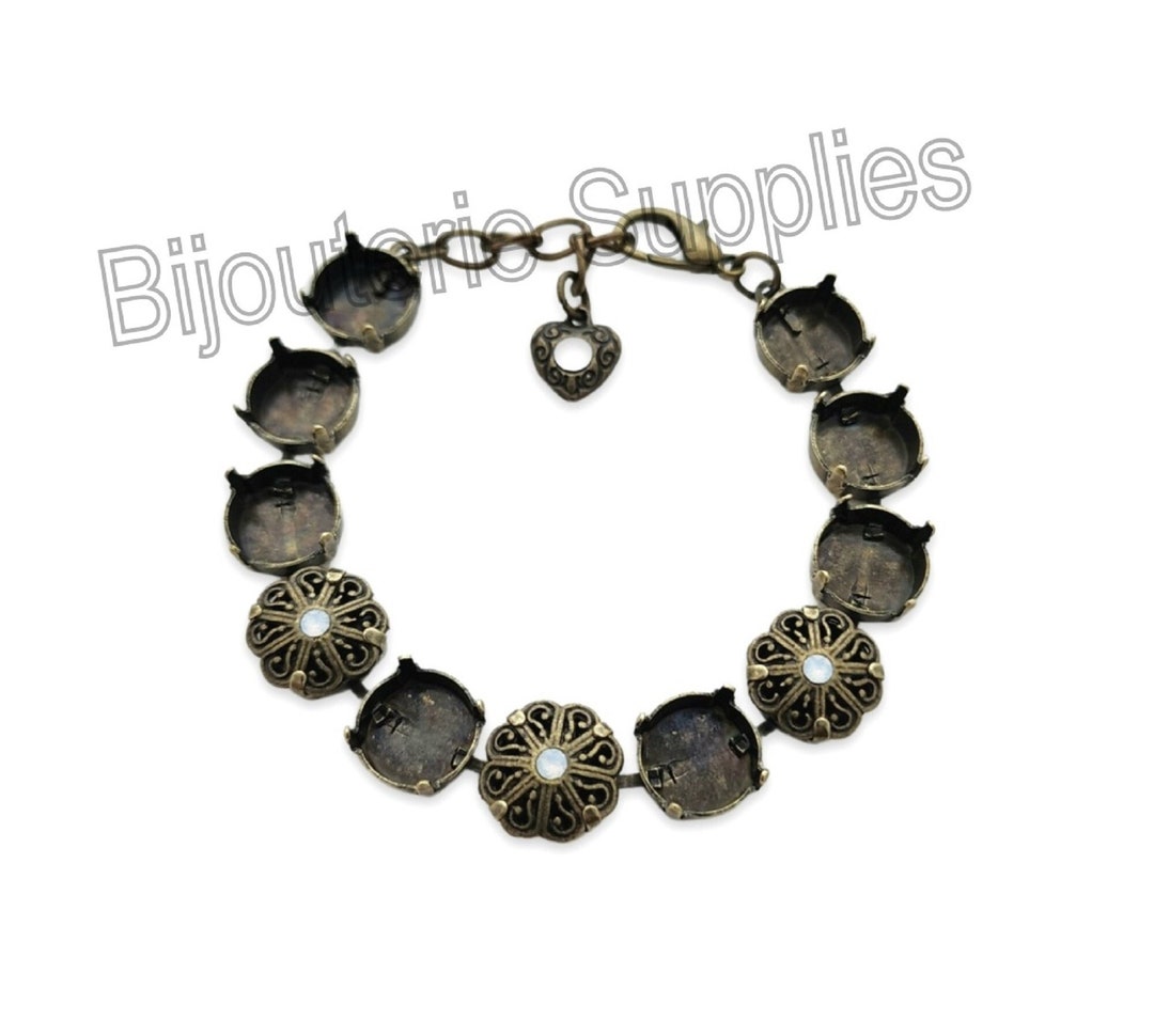 Empty Cup Chain Setting for 12mm Rivoli Bracelet With White Opal ...