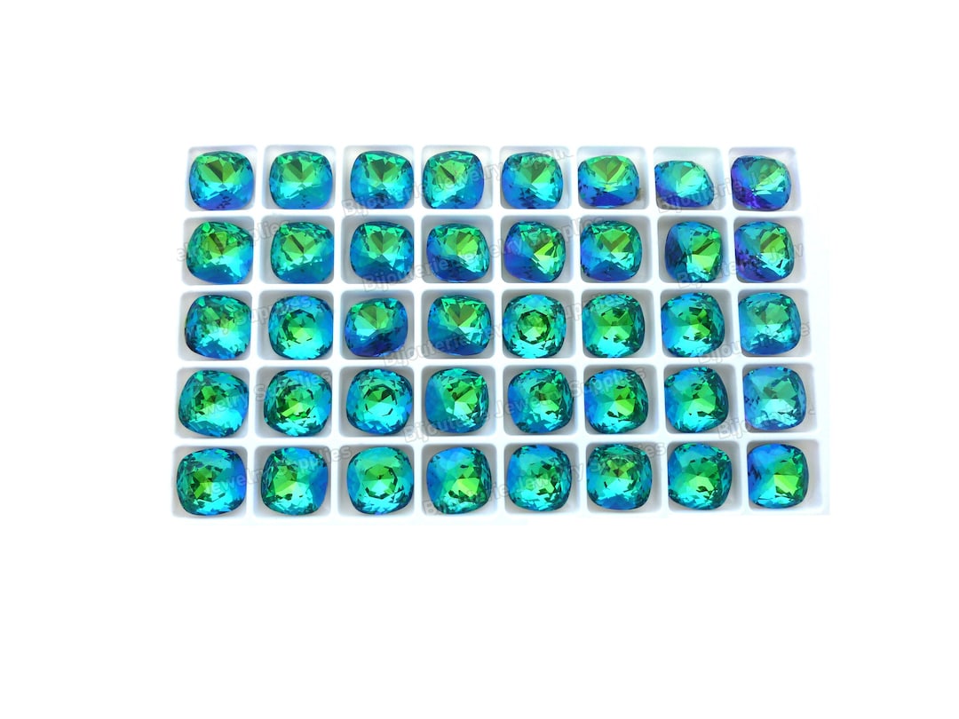Sphinx Blue Green Loose Crystals, 4470 10mm Fancy Cushion Cut Rounded ...