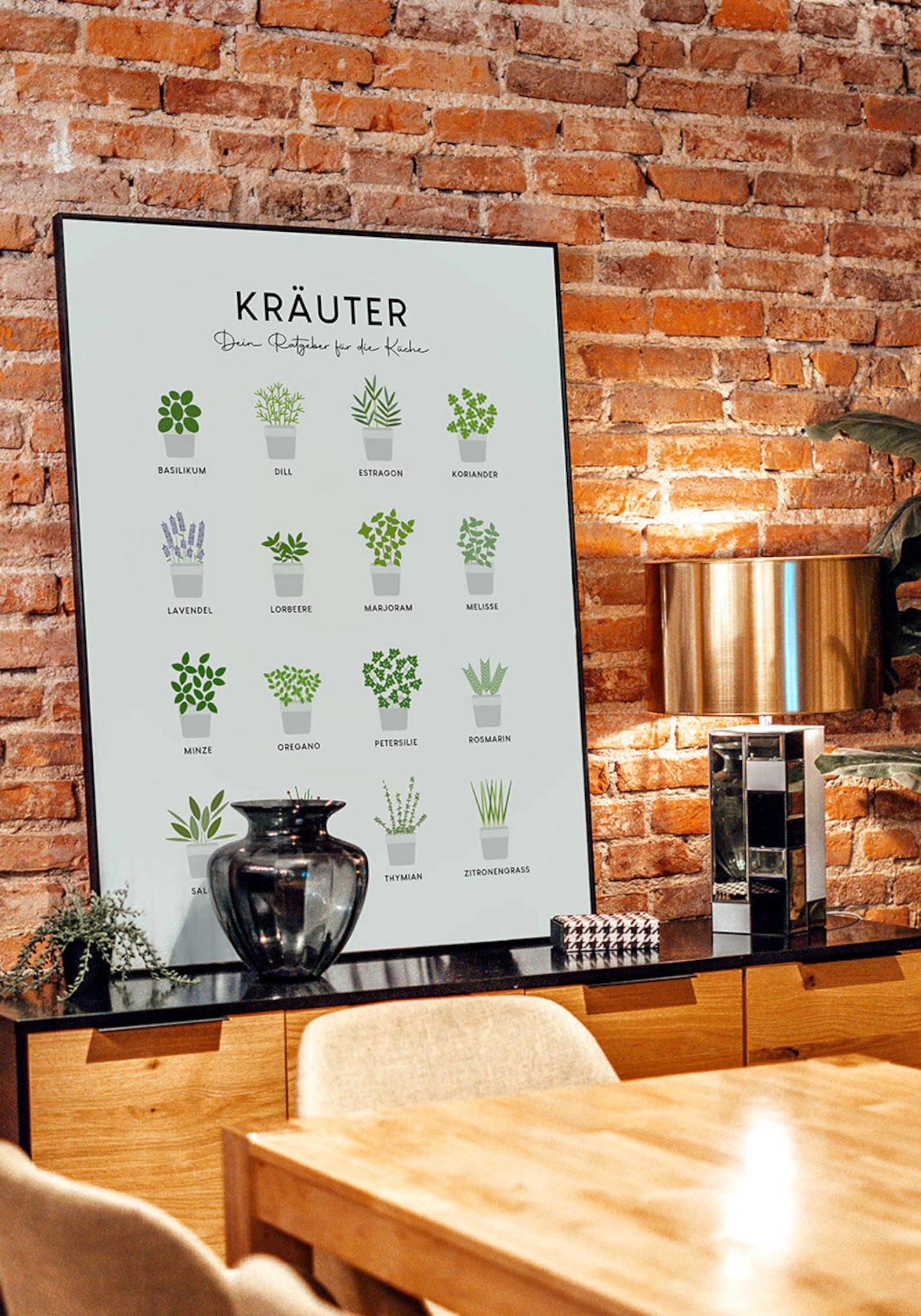 Illustrated poster kitchen herbs kitchen poster poster set | Etsy