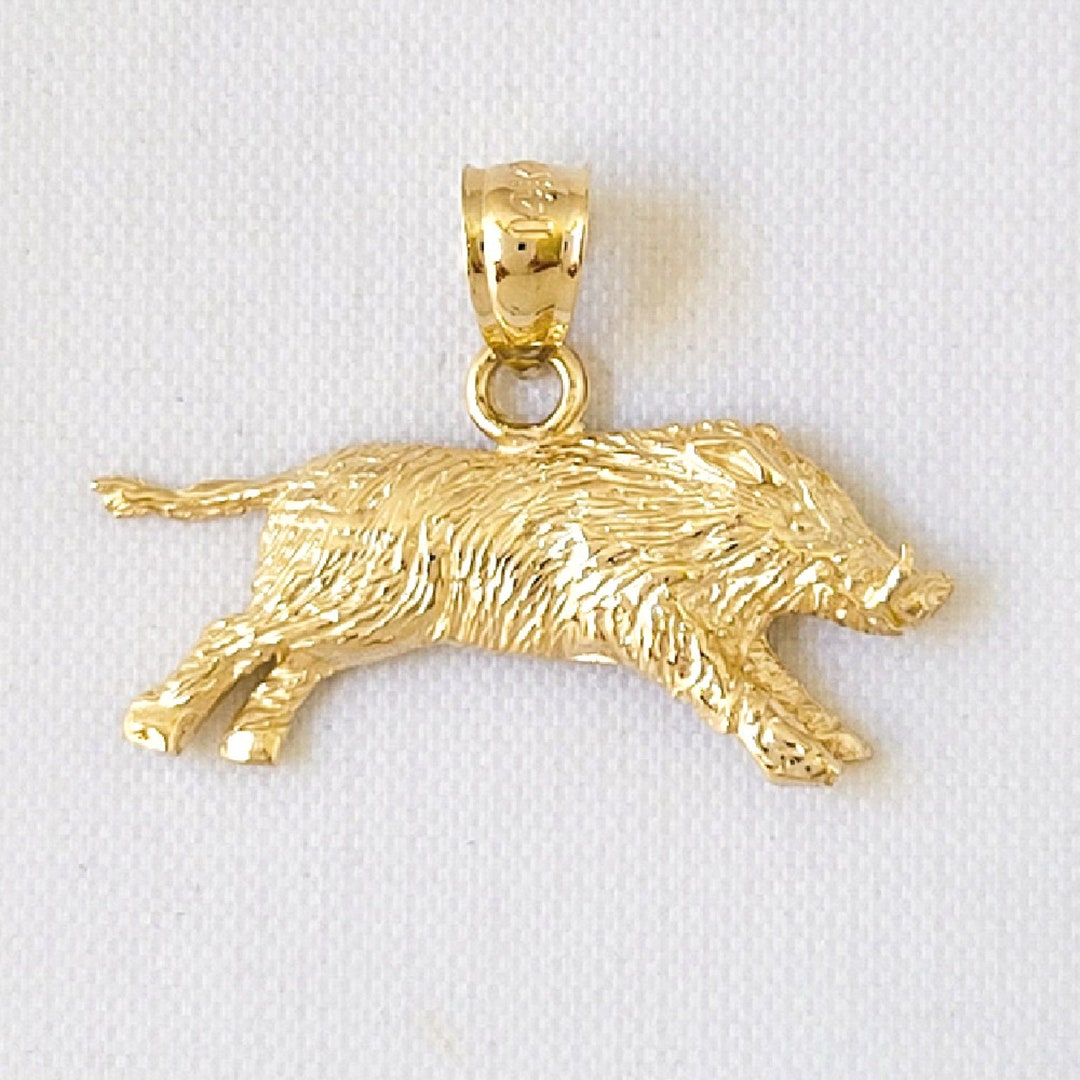 14K Yellow Gold Wild Boar Pendant - Etsy
