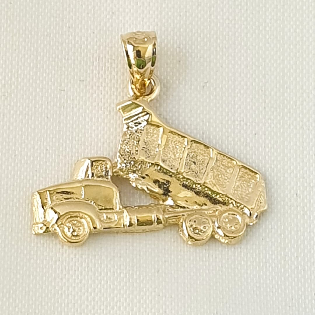 14K Yellow Gold DUMP TRUCK Pendant - Etsy