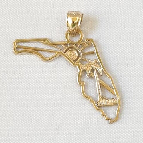 Custom 14k Yellow Gold Solid High Polish Florida State Map - Etsy