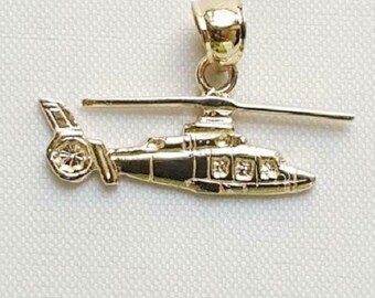 14k Solid Yellow Gold Helicopter Charm Military Army Pendant - Etsy