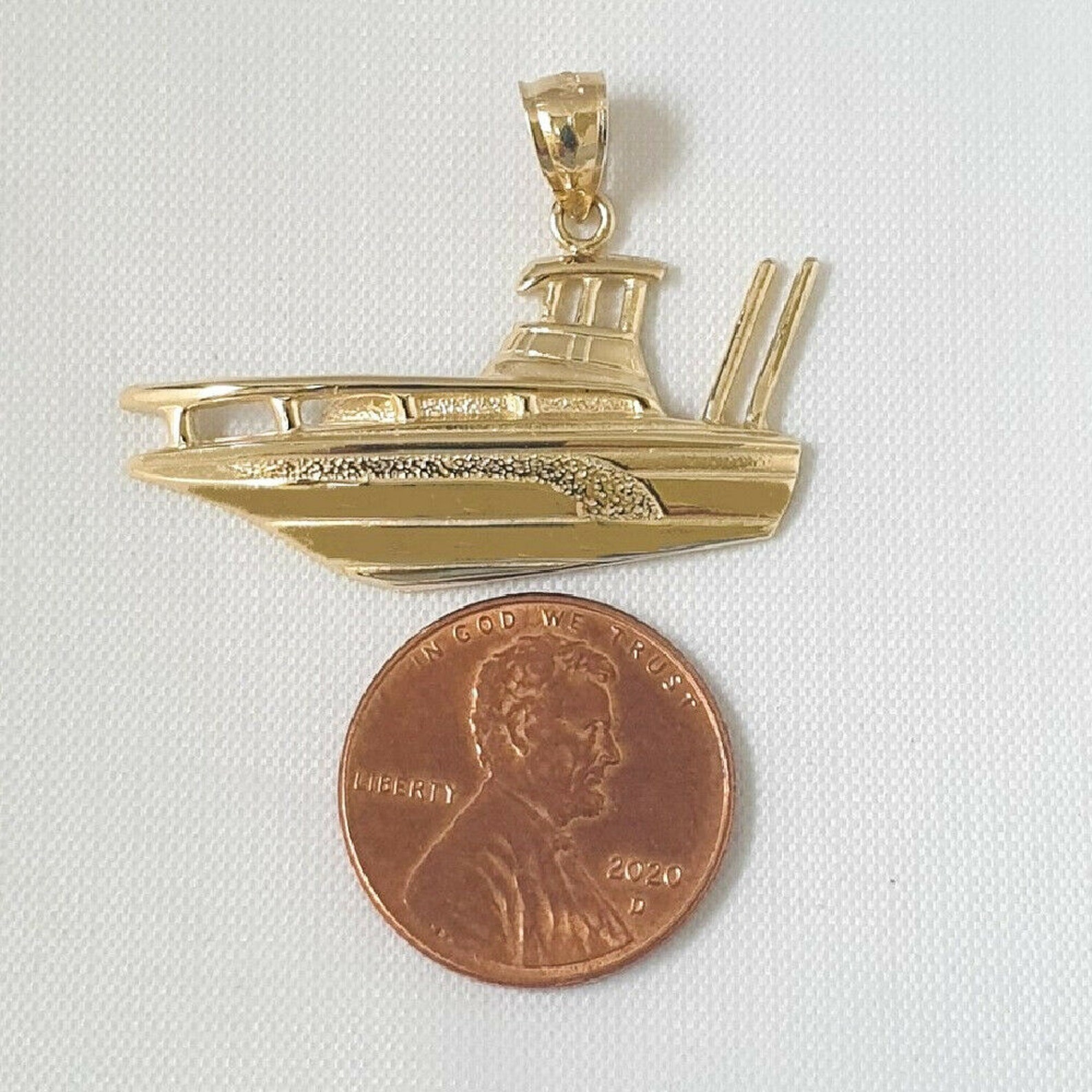 14K Yellow Gold Fishing Boat Yacht Pendant - Etsy