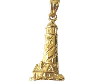 14k Yellow Gold Lighthouse Nautical Charm Solid Gold Pendant - Etsy