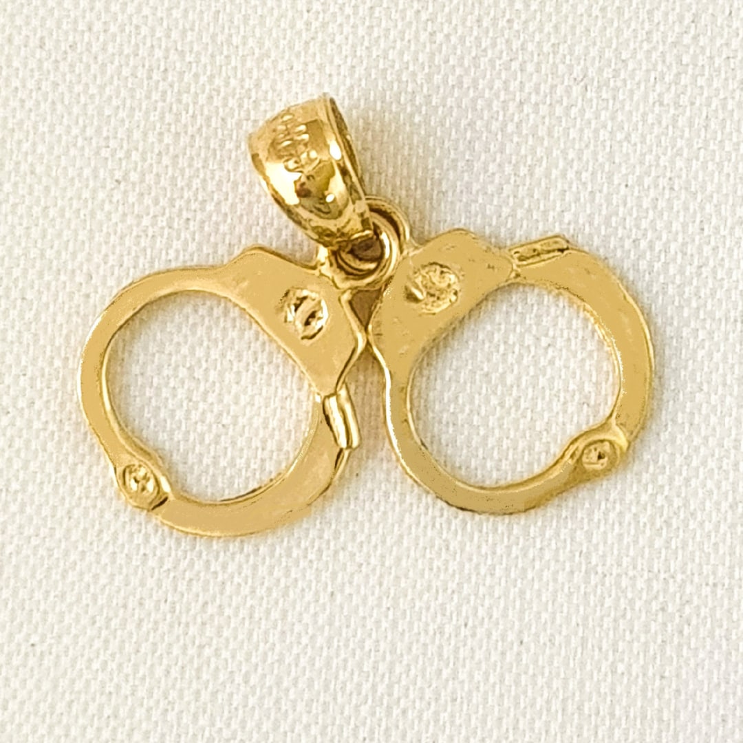14K Yellow Gold Handcuffs 3D 3 Dimensional Pendant - Etsy