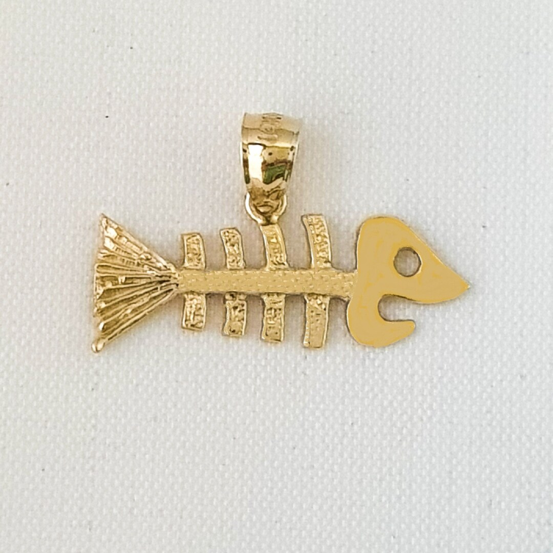 14K Yellow Gold Fish Bone Pendant - Etsy