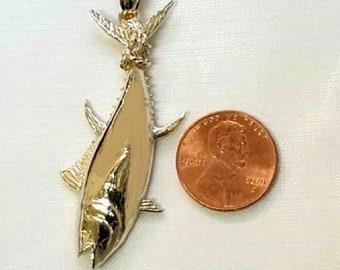 14k Solid Yellow Gold Tuna Nautical Charm Fish Pendant - Etsy