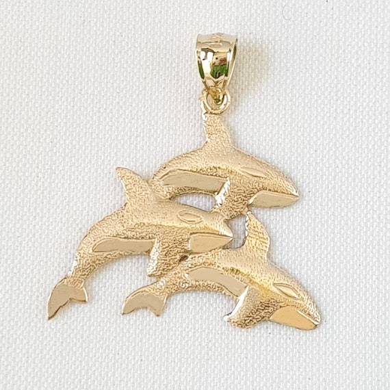 14K Yellow Gold Orca Whale Pendant | Etsy