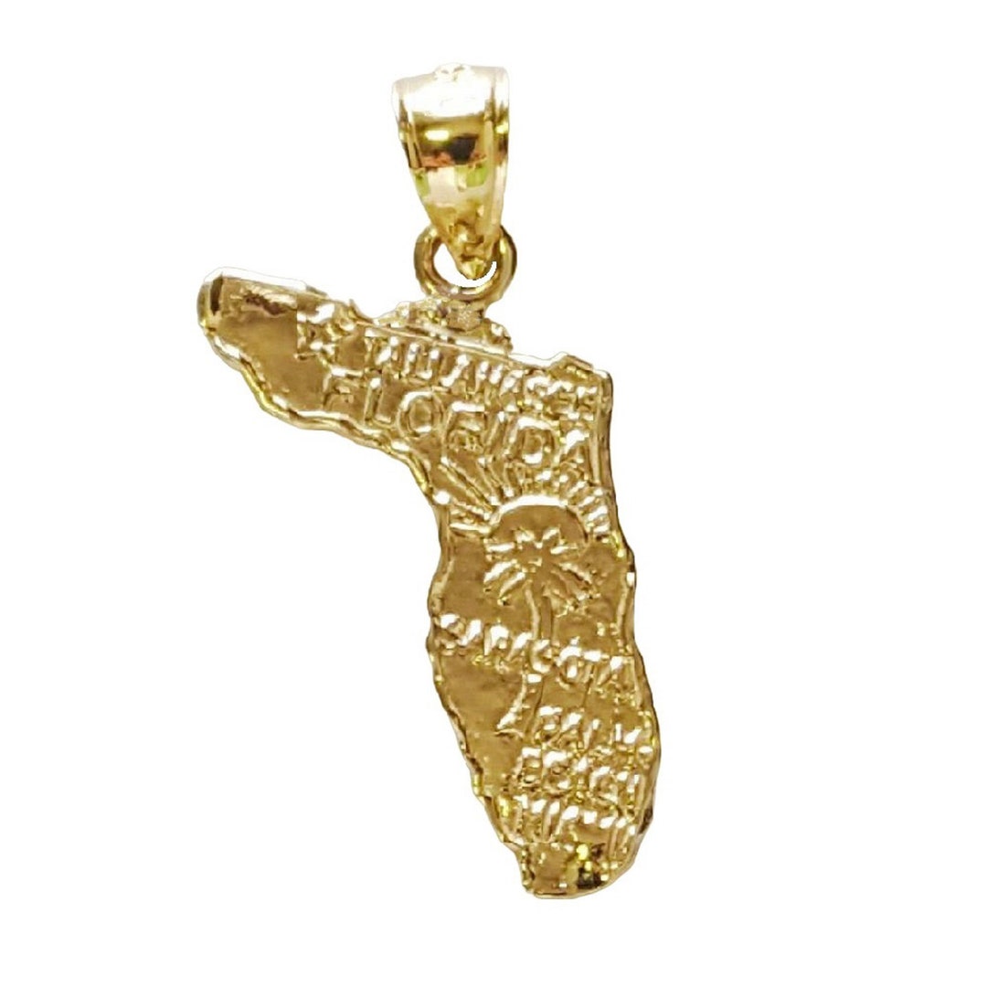 14K Yellow Gold Florida State Map Pendant - Etsy