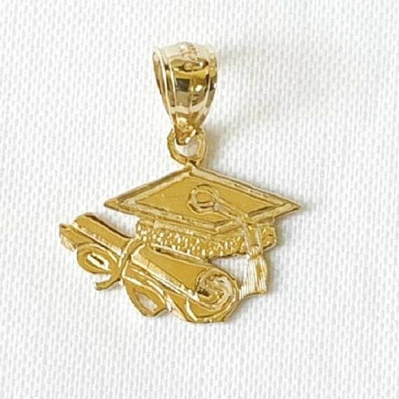 14K Yellow Gold Graduation Cap Hat Diploma Pendant | Etsy