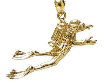 14k Gold Scuba Diver Pendant Nautical Charm - Etsy