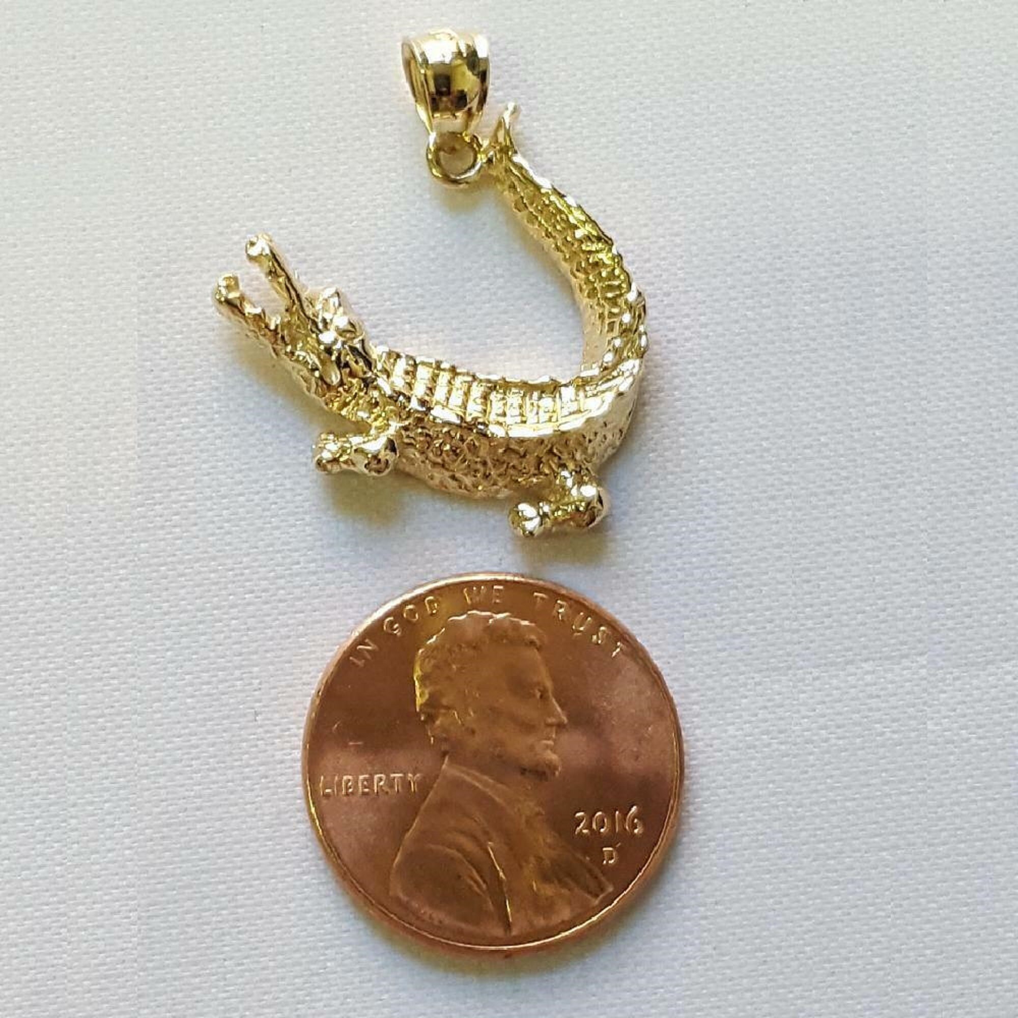 14K Yellow Gold Alligator Crocodile Pendant | Etsy