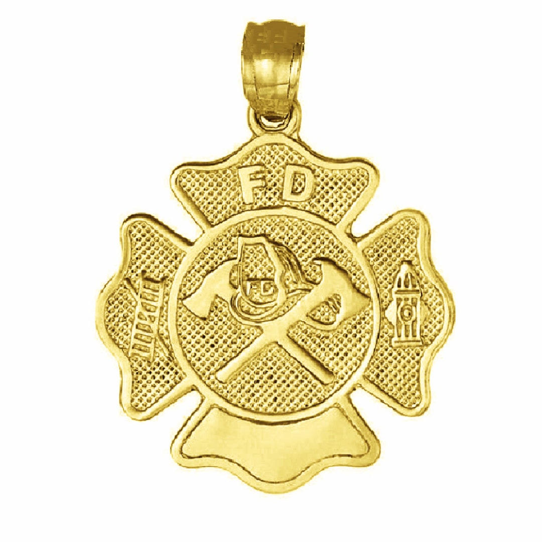 14K Yellow Gold FIRE DEPARTMENT BADGE Pendant - Etsy