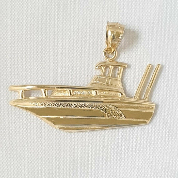 14K Yellow Gold Fishing Boat Yacht Pendant - Etsy