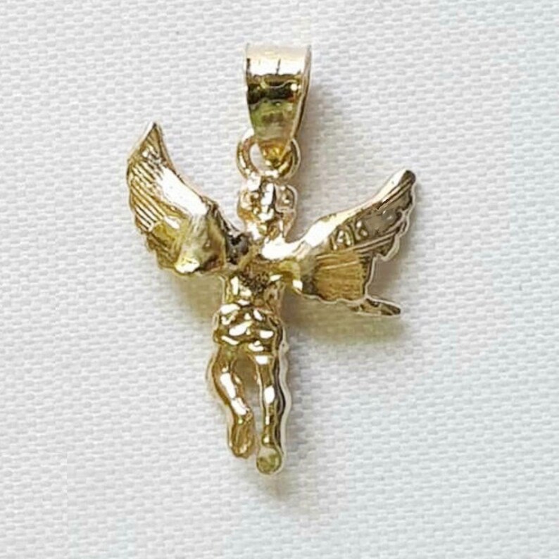 14K Yellow Gold Angel 3D Solid Pendant - Etsy