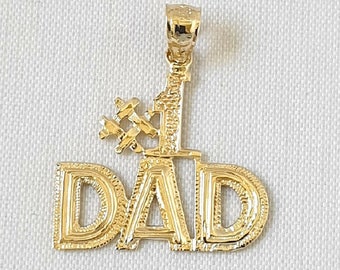 14k Solid Gold 1 Dad Pendant Charm Father's Day - Etsy