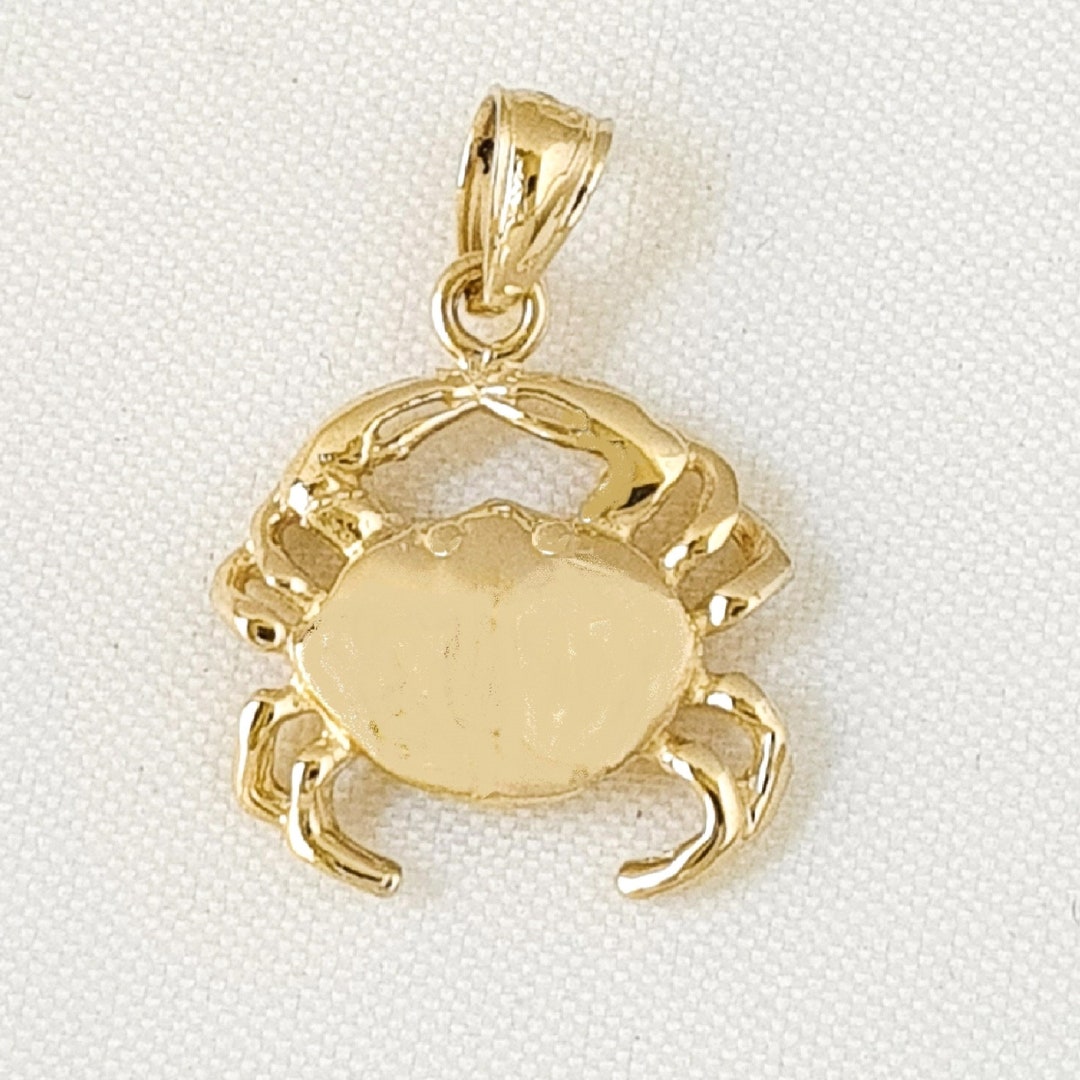 14K Yellow Gold Crab Pendant - Etsy
