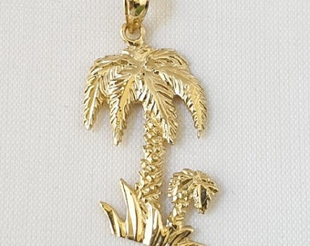 14k Yellow Gold Palm Tree Pendant Small Charm Gift - Etsy