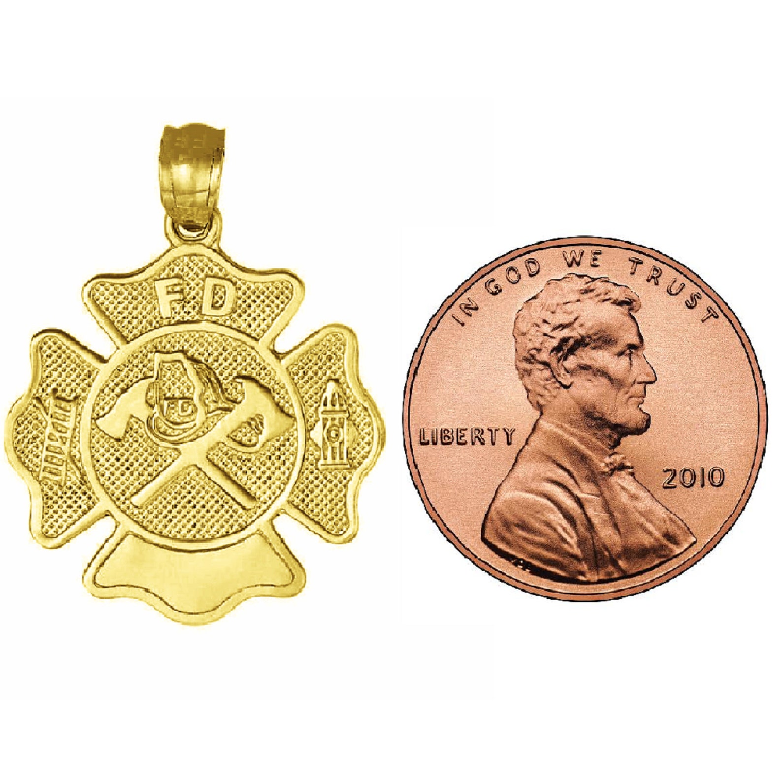 14K Yellow Gold FIRE DEPARTMENT BADGE Pendant - Etsy