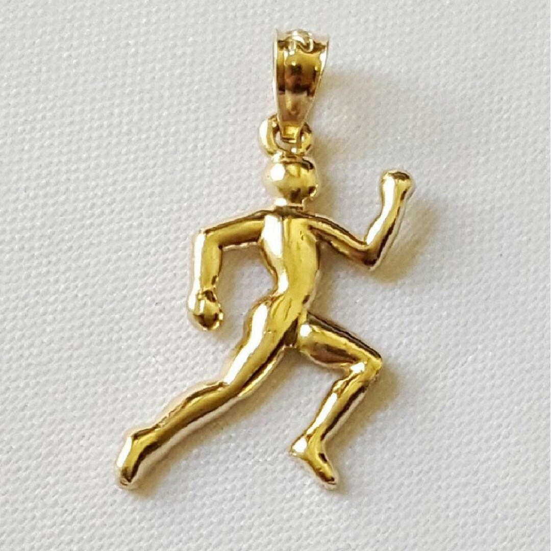 14K Yellow Gold Runner Pendant - Etsy