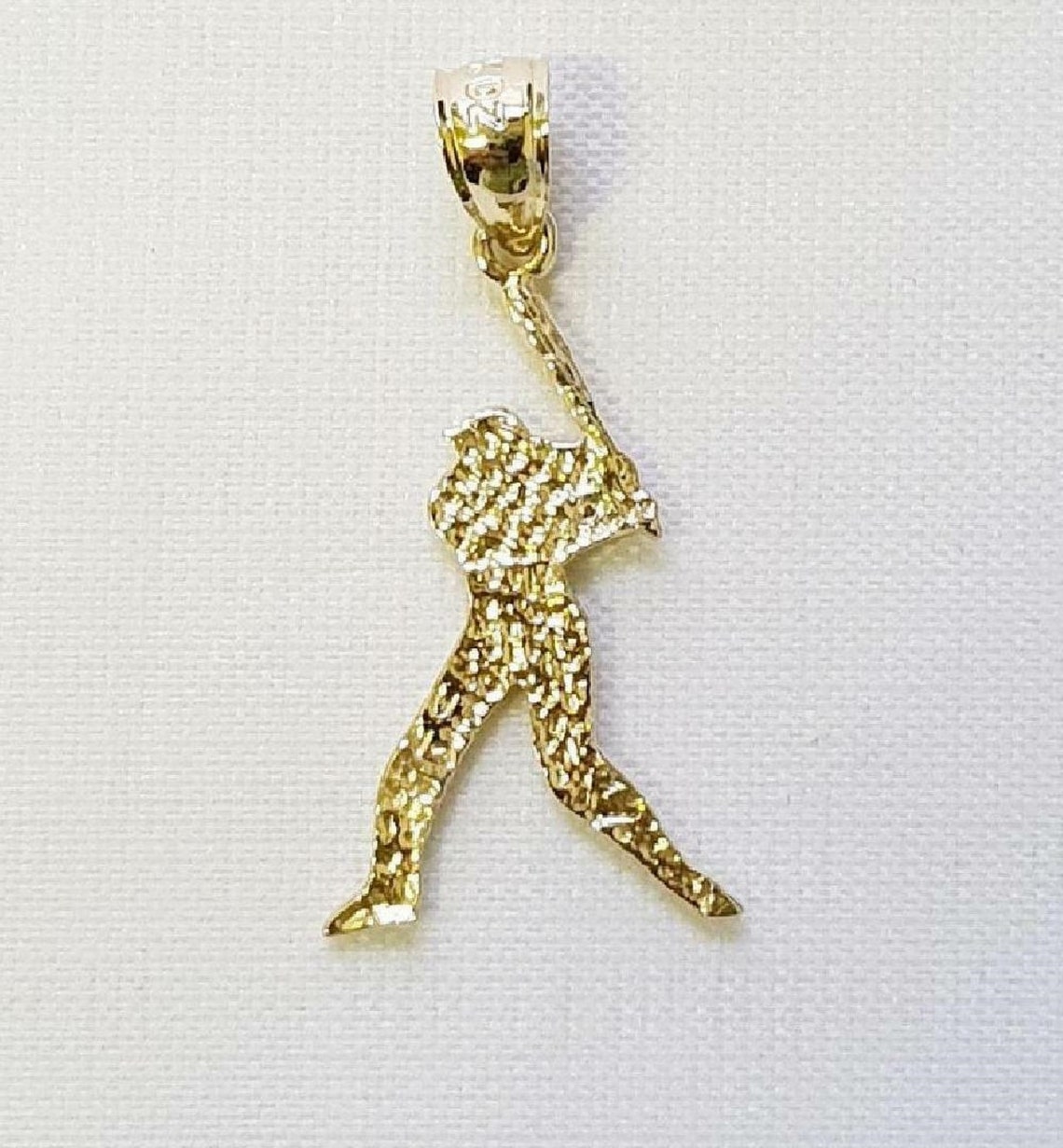 14K Yellow Gold Baseball Player Pendant | Etsy