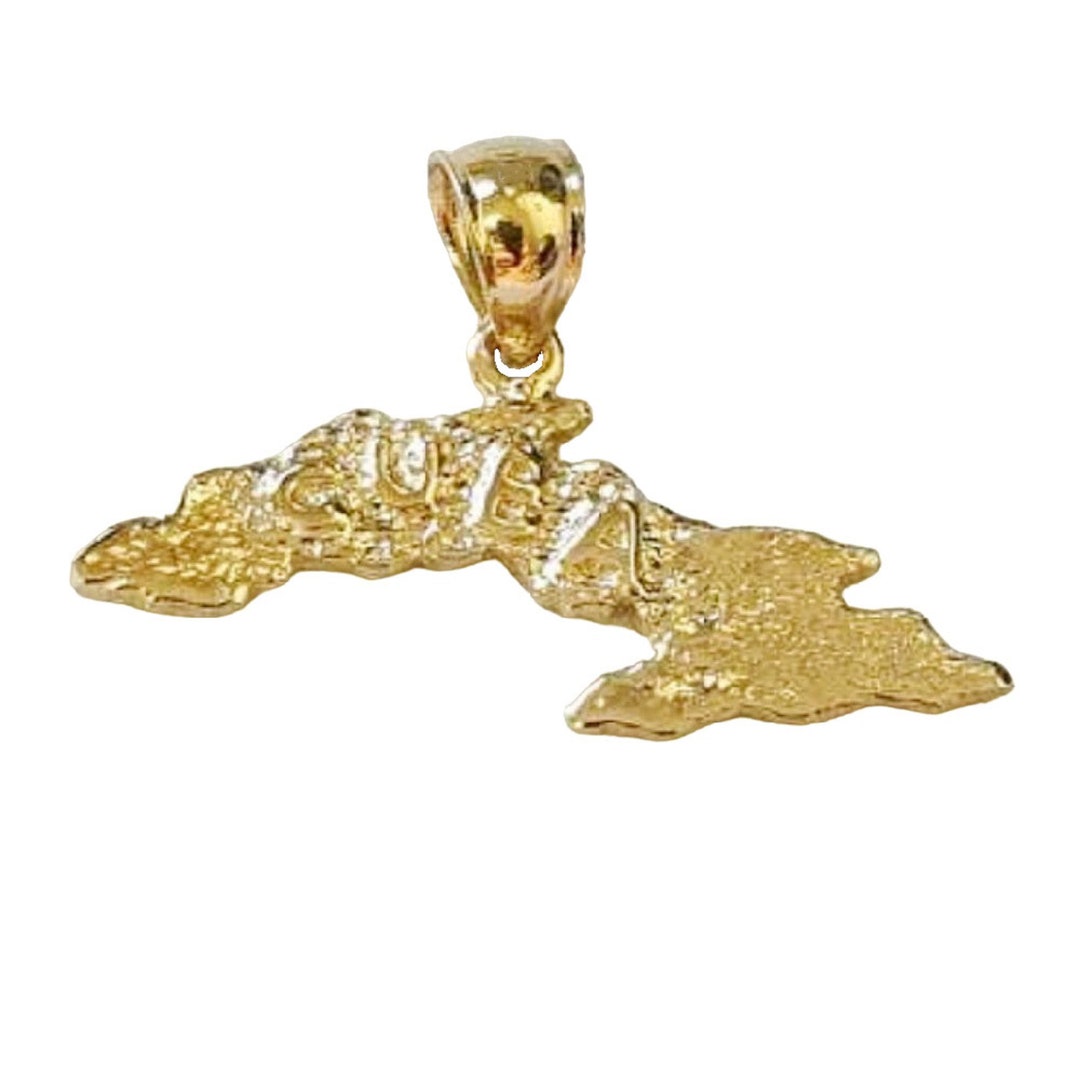 14K Yellow Gold Cuba Island Map Pendant - Etsy
