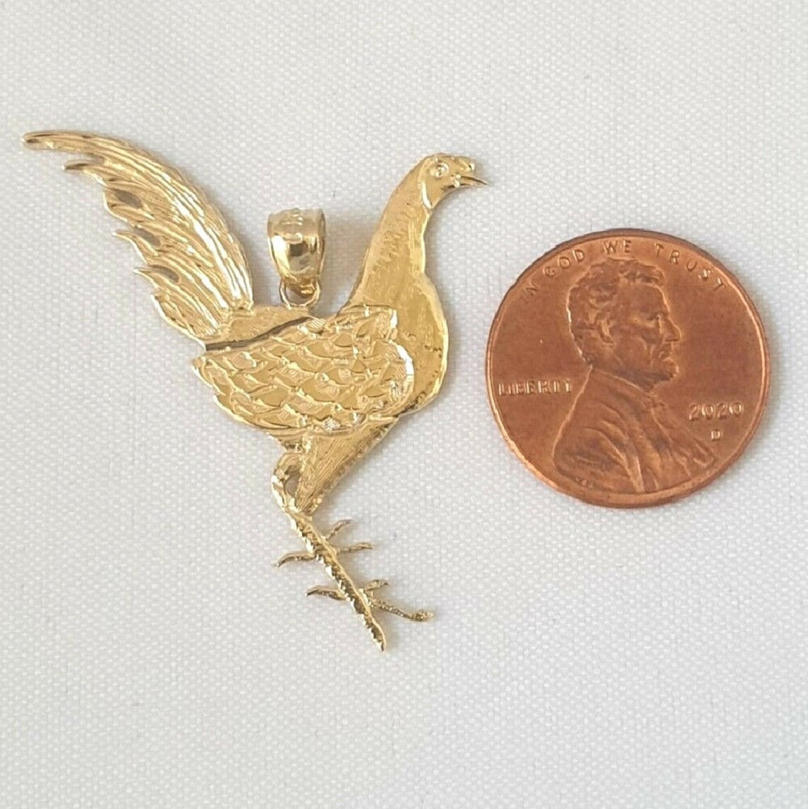 14K Yellow Gold Rooster Chicken Fowl Large Pendant | Etsy
