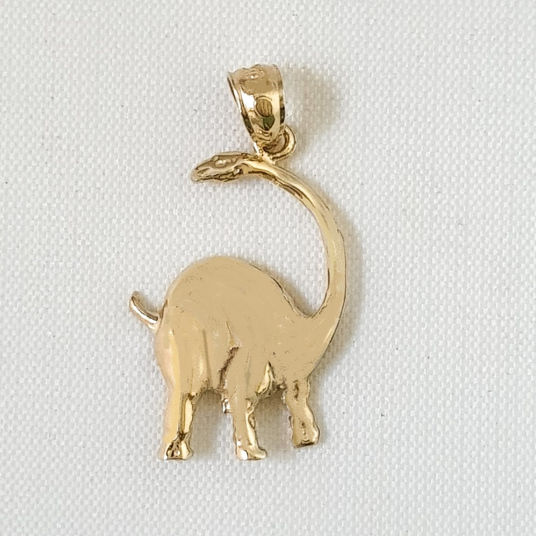 14K Yellow Gold Brontosaurus Dinosaur Pendant - Etsy