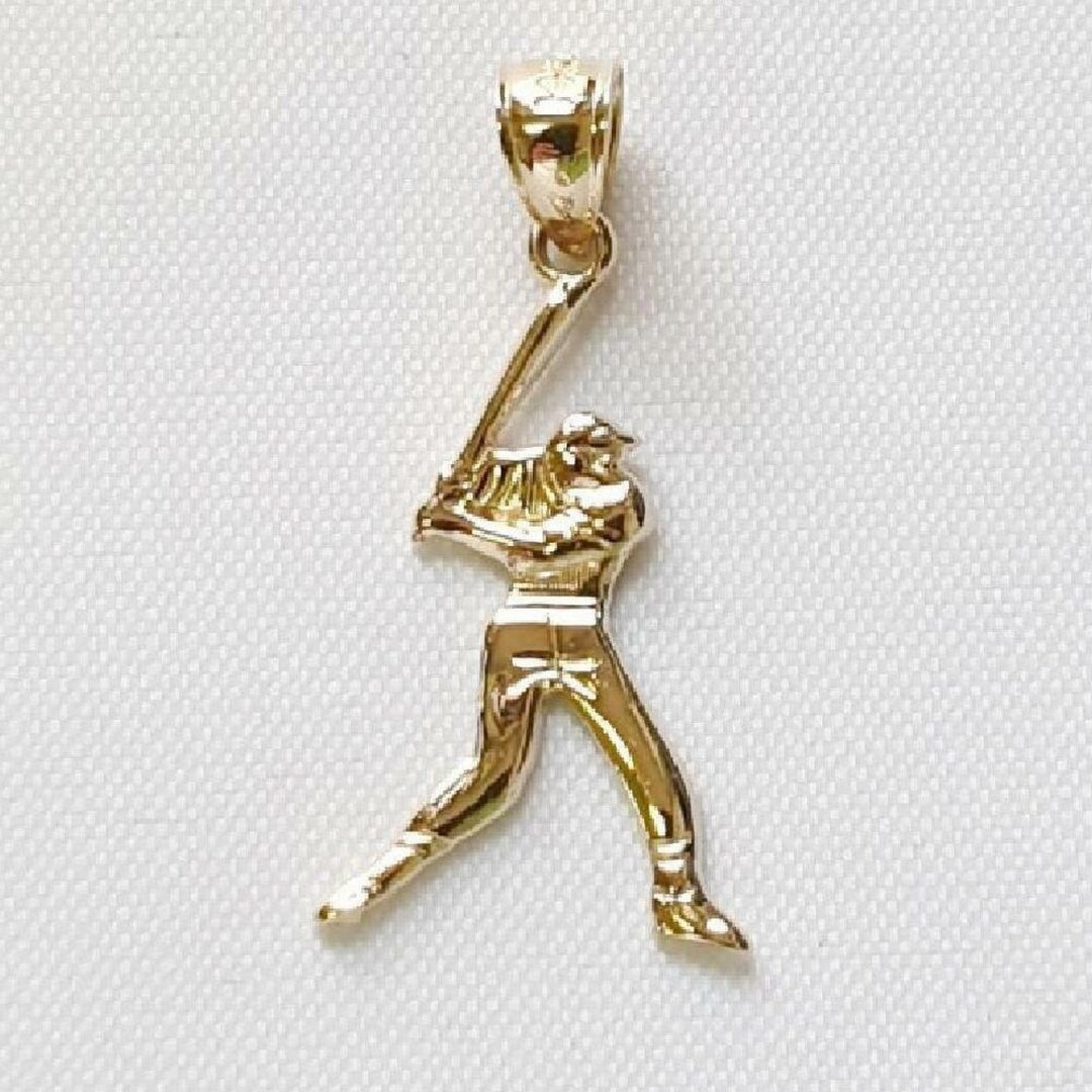 14K Yellow Gold Baseball Player Pendant - Etsy