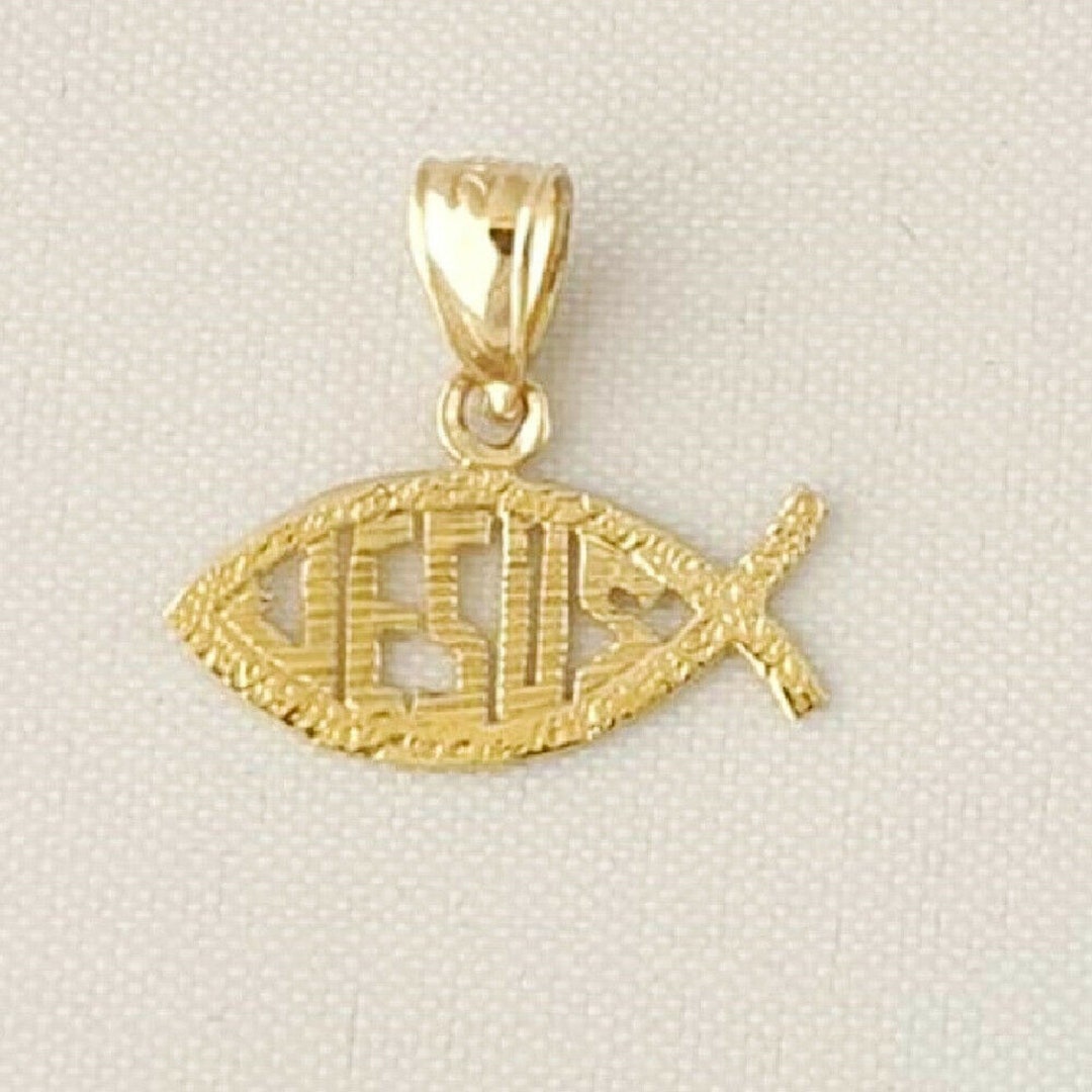 14K Yellow Gold Christian Fish W/ Jesus Pendant - Etsy