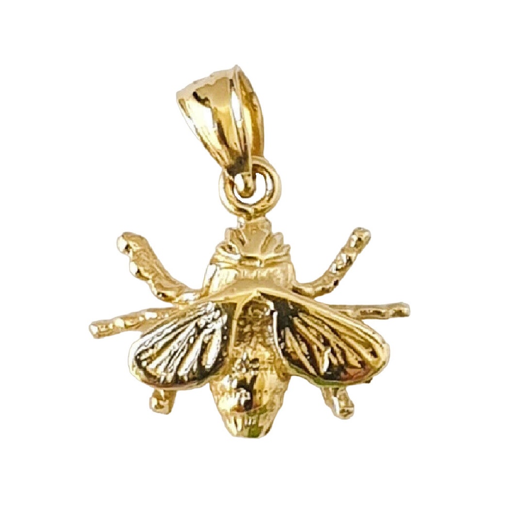14K Yellow Gold Bee Pendant - Etsy